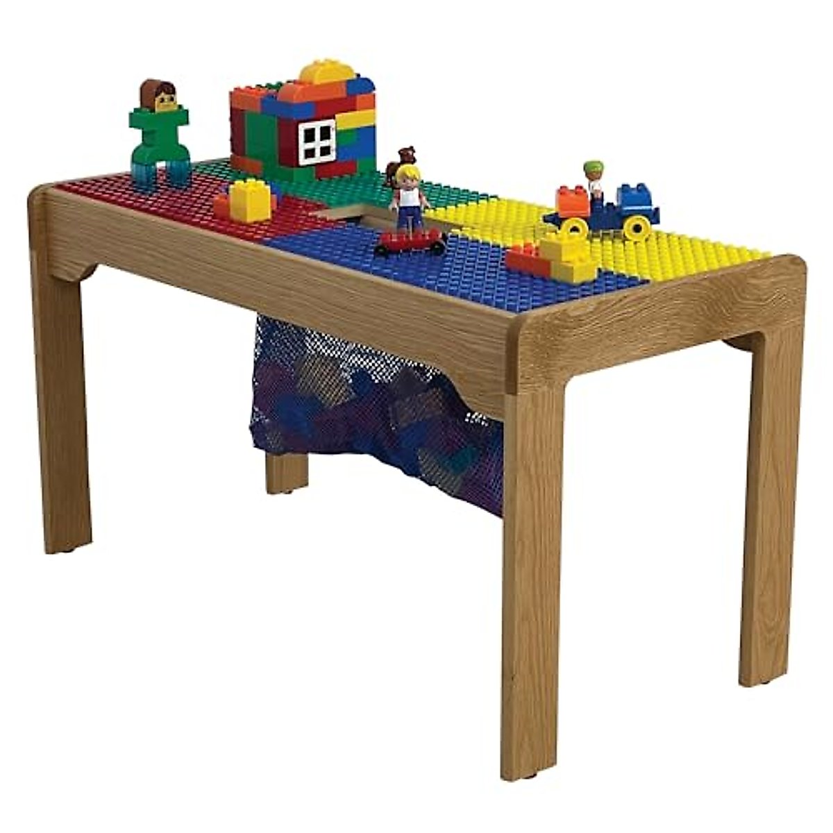 Fun Builder Kids Activity Play Table-Compatible with Lego® Brand blocks-32 x16 Built-in Removable Storage Net for Cleaning-Made in The USA! Solid Wood Frame-Preassembled-Ages 5 & up
