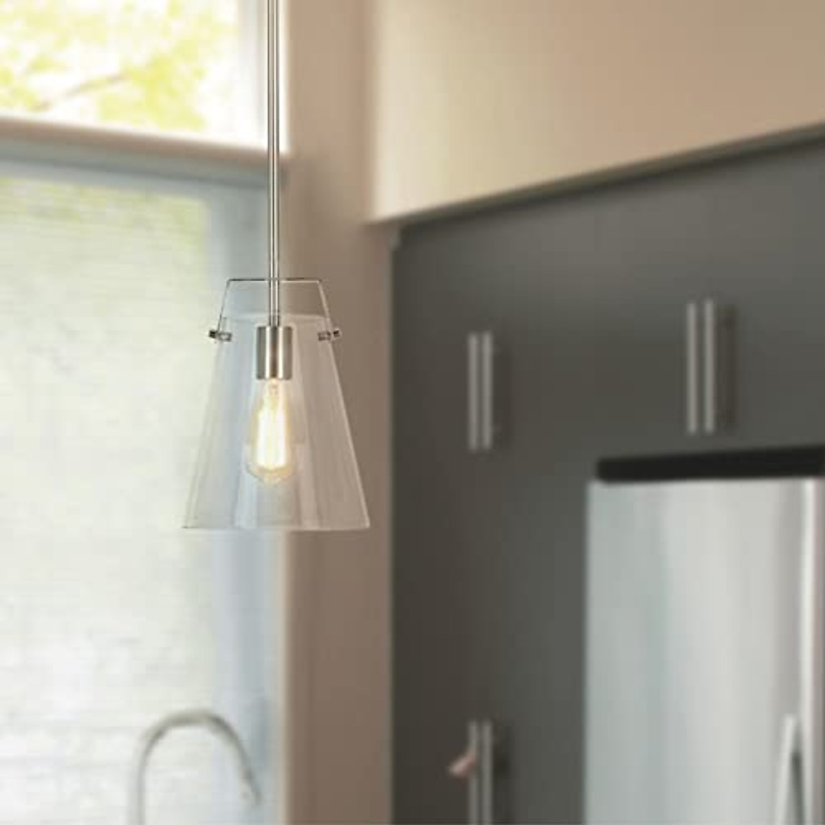 Catalina Lighting 23042-000 Modern 1-Light Bell-Shade Mini Pendant Ceiling Light, 8", Brushed Nickel