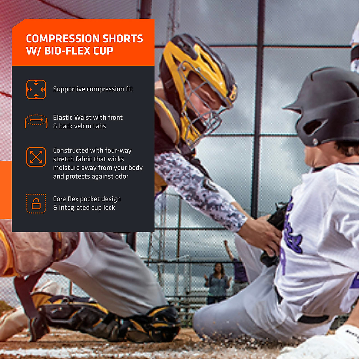 Shock Doctor Compression Shorts with Protective Bio-Flex Cup, Moisture Wicking Vented Protection, Youth Black