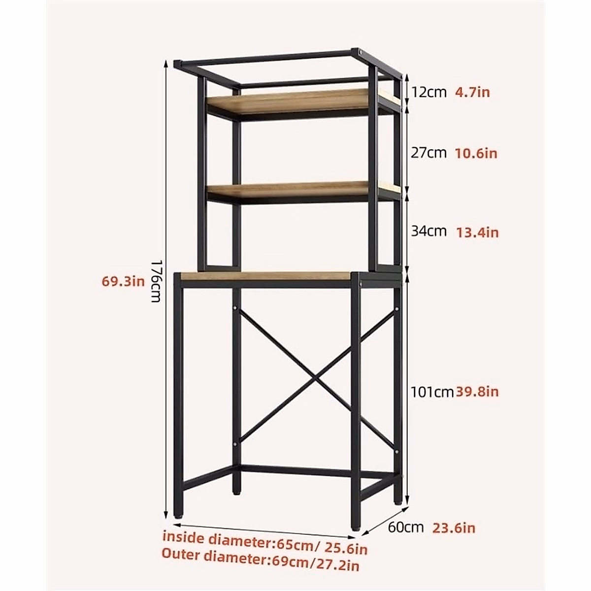 WSZDRH 3-Tier Laundry Organization and Storage Shelf, Over Washer and Dryer Storage Shelves, Laundry Room Organization Over The Washing Machine Storage Rack(Black)