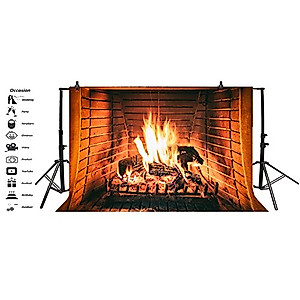 LFEEY 5x3ft Burning Firewoods Photo Backdrop Large Fireplace Flaming Woods Camping Poster Outdoor Travel Barbeques Party Photography Background Photo Studio Props