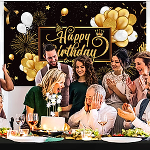 Tatuo Black and Gold Birthday Party Decorations 50 Pieces Gold Black Balloon Arch Garland Kit Happy Birthday Backdrop Banner Decorations for Kids Men Women Party Supplies Decor