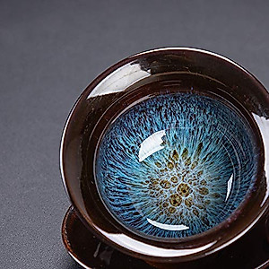 Sizikato Kiln Glazed Ceramic Gaiwan Teacup Kung Fu Tea Cup and Saucer with Lid. 5 Oz