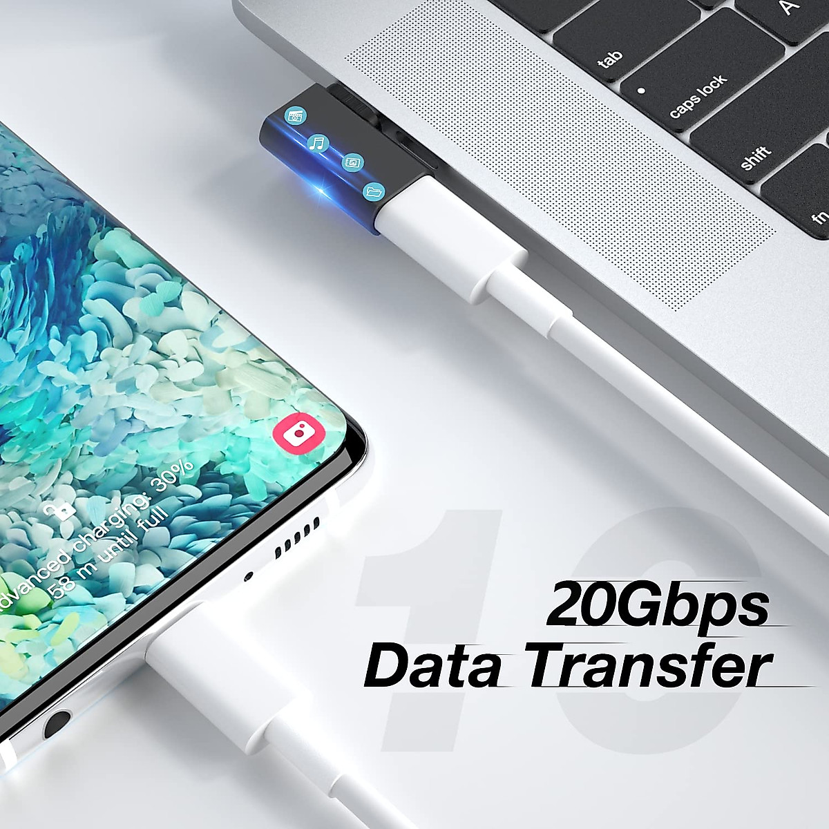 UseBean USB-C 90 Degree Adapter 4Pack, USB C Right Angle Adapter, 100W 20Gbps 4K Video, USBC Male to Female USBC L Shape Adapter, for iPhone 16, MacBook, ROG Ally, Steam Deck, Switch, Galaxy S25