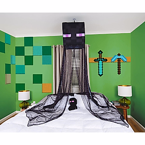 Minecraft Enderman Kids Bed Canopy Curtains for Ceiling, Hanging Mosquito Netting Cover for Reading Nook, Sleeping Tent | Playroom Accessories, Home Decor Room Essentials | Video Game Gifts