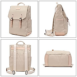 NOL Natural Organic Lifestyle Classic Casual Daypack Backpacks Durable Cotton Leather Vintage Rucksack fit 14 Inch Laptop Bag (Beige)