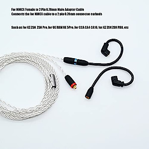 MMCX to 2 Pin 0.78mm Adapter Cable, MMCX Female to 2 Pin 0.78mm Male Headphone Jack Adapter Cord with Gold Plated Connector for QDC, AS12, AS16, ZSX, ZSN, UE 18Pro, etc