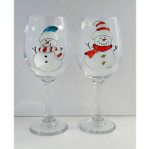 Snowman Hand Painted Holiday Wine Glasses Set of 2