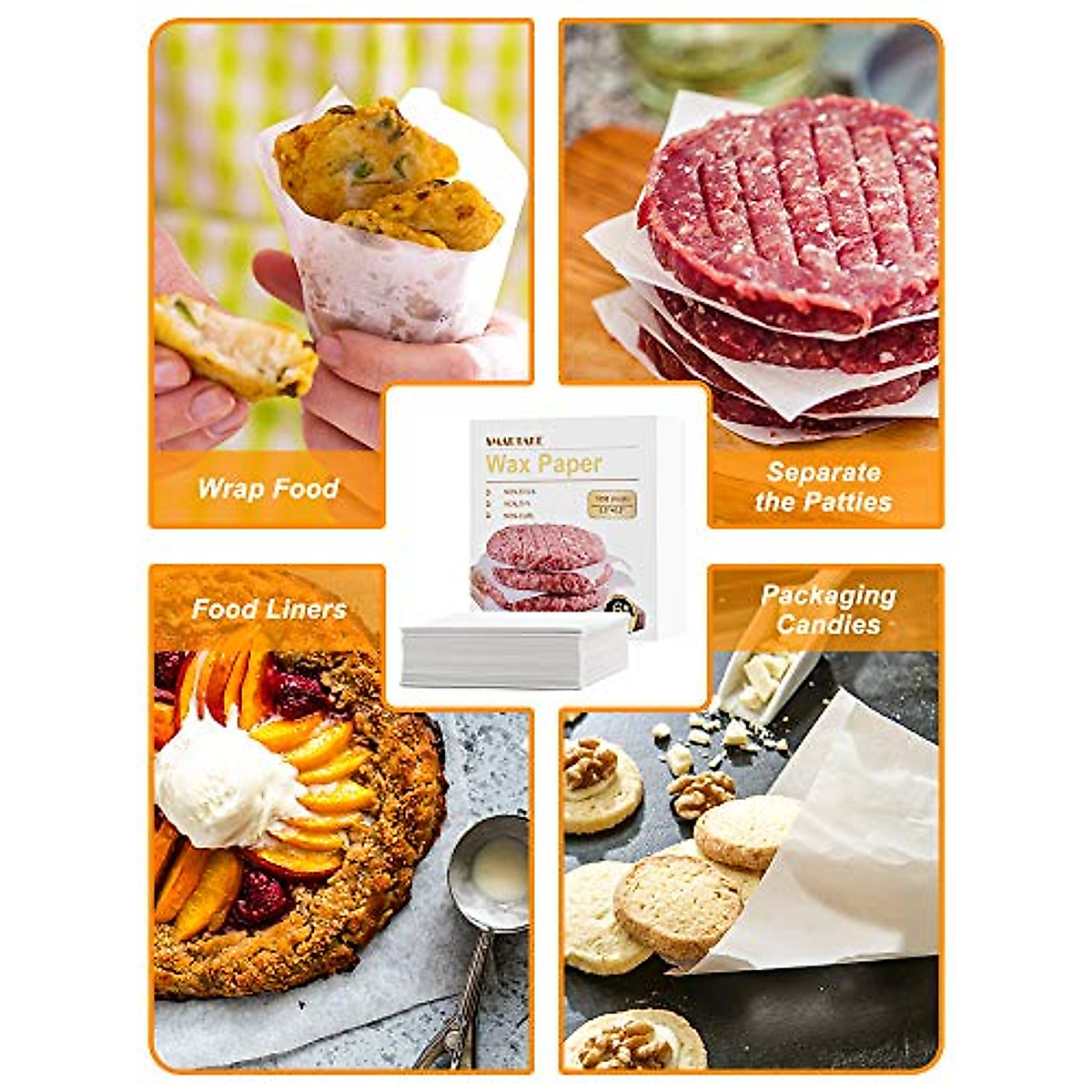 SMARTAKE 6 x 6 Inches Wax Paper, 1000 Pcs Non-Stick Hamburger Patty Paper, Square Sandwich Separators Wrap Paper, for Lunch, Restaurants, Barbecues, Picnics, Parties, Barbecue, White