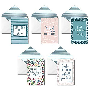 4x6 Blank Christian Greetings Bible Verse Scripture Cards with Envelopes and Matching Stickers, Boxed Set of 20 Religious Inspirational Cards in 5 Unique Designs by Nora's Nursery
