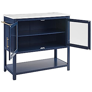 Crosley Furniture Katrina Kitchen Island with Faux Marble Top, Navy