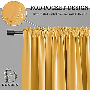 DONREN 2 Panels Gold Yellow Curtain Valances for Living Room - Blackout Rod Pocket Valances for Small Window (42 Width by 15 Inch Length)