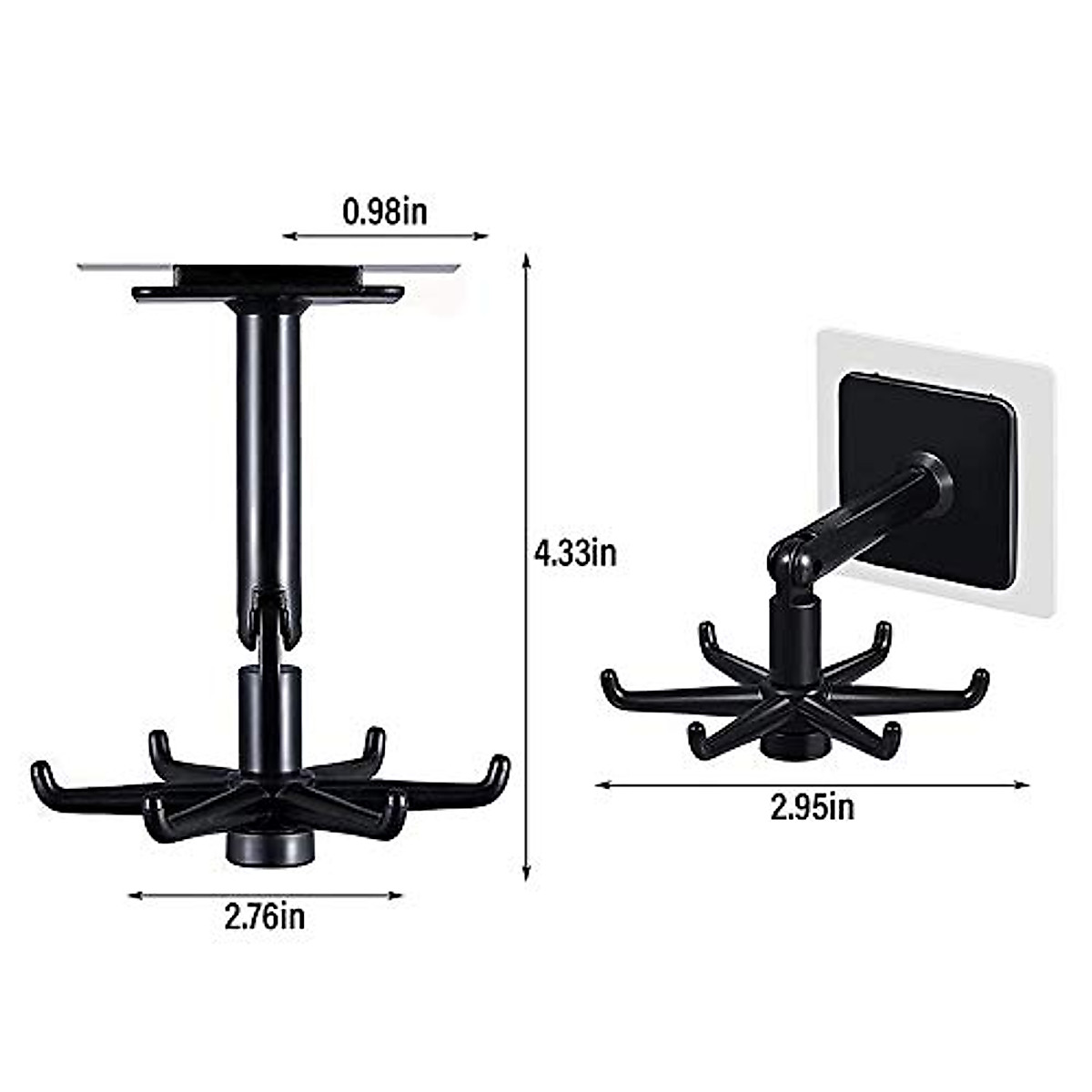 365Home Hanging Utensil Holder Hooks Kitchen Utensil Hanger Wall Mount 360 Degrees Rotating Folding Hook Self Adhesive Hook Utensil Rack with 6 Hooks for Kitchen Bathroom Cabinet (4 Black)