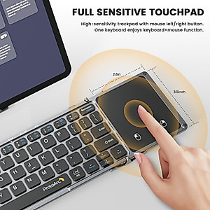 ProtoArc Foldable Bluetooth Keyboard with Touchpad, XK02 Folding Wireless Keyboard for Travel, Pocket-Sized Compact Portable Keyboard for iPad iPhone Tablet Laptop Windows iOS Android