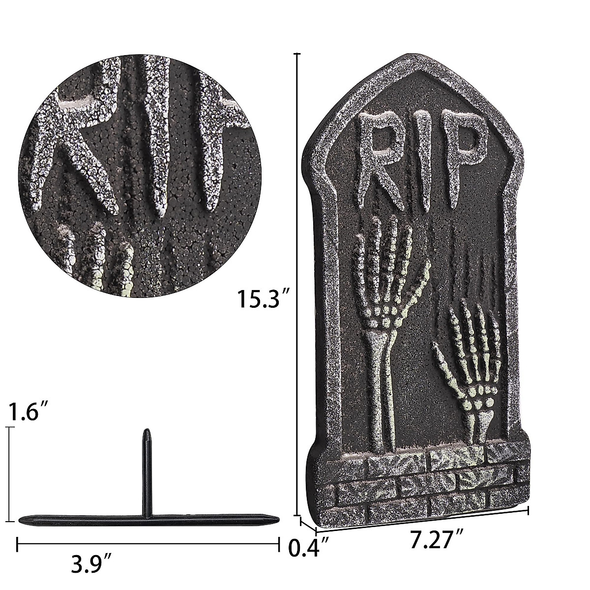 Hourleey Halloween Foam RIP Tombstones, 6 Pack 15" Graveyard Headstone Decorations Outdoor for Halloween Lawn Yard Garden Tombstone Decor