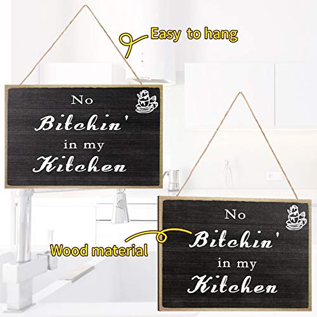 Jetec 2 Pieces Funny Kitchen Signs No Bitchin' in My Kitchen The Dishes are Looking at Me Dirty Again Wood Sign Farmhouse Kitchen Wall Decor for Home Housewarming Kitchen Decor, 12 x 8 Inch