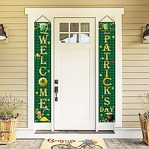 St. Patrick's Day Shamrock Porch Sign, Hanging Welcome Banner, St. Patrick's Day Decorations Outdoor Indoor, Home Party Hanging and Wall Decoration