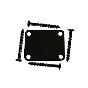 Metallor Guitar Neck Plate Standard 4 Holes with Screws 64 x 51mm Compatible with Strat Tele Style Electric Guitar Jazz Bass Parts Replacement Pack of 1Set Black.