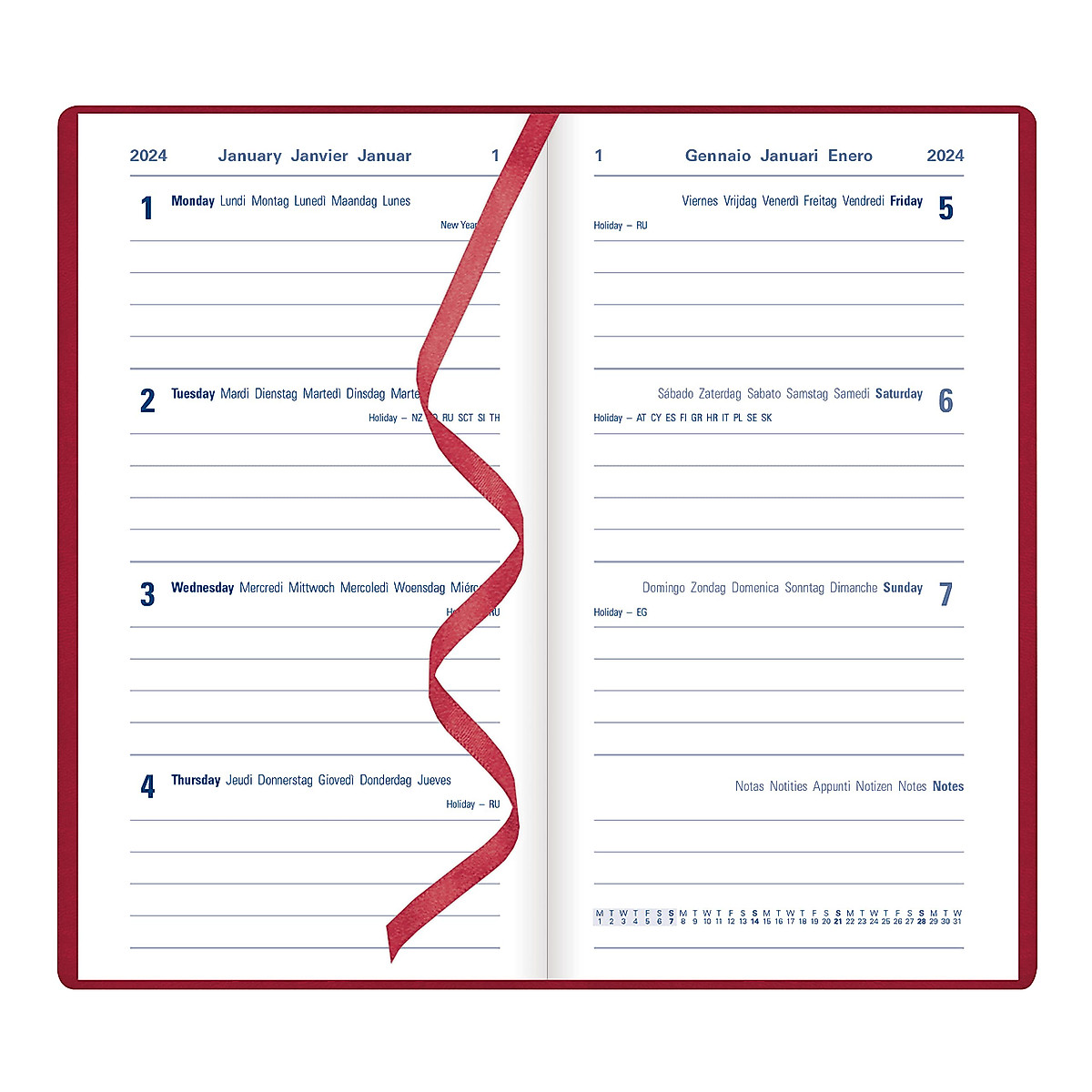 Letts of London Woodland Weekly Planner, 12 Months, January to December, 2024, Pocket Size, 5.875" x 3.125", Multilingual, Pink (C082174-24)