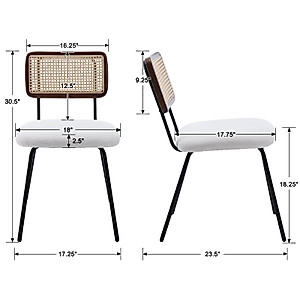 ZH4YOU Rattan Dining Chairs Set of 4, Mid Century Modern Chairs with Cane Back Upholstered Boucle Kitchen Chairs Armless Side Chair with Metal Legs for Dining Room/Living Room, White Sherpa