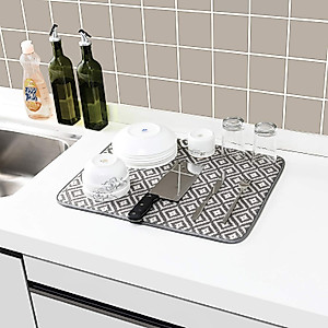 SUBEKYU Microfiber Dish Drying Mat for Kitchen Counter, Absorbent Dishes Drainer/Rack Pad for Countertop, 19.2 by 15.8 Inches (Rhombus), Grey, 1 Pack