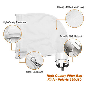 Funmit 360 380 Replacement for Polaris Pool Cleaner Parts, All Purpose Filter Bags - 2 Pack Zipper Filter Bags