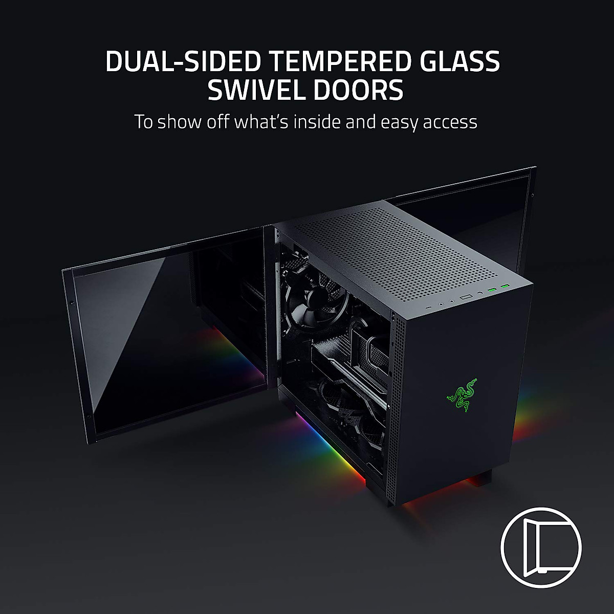 Razer Tomahawk Mini-ITX Gaming Case: Dual-Sided Tempered Glass Swivel Doors, Ventilated Top Panel, Chroma RGB Underglow Lighting, Built-in Cable Management, Classic Black