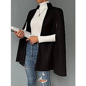 WDIRARA Women's Split Cloak Long Sleeve Open Front Cape Blazer Business Jacket Black S