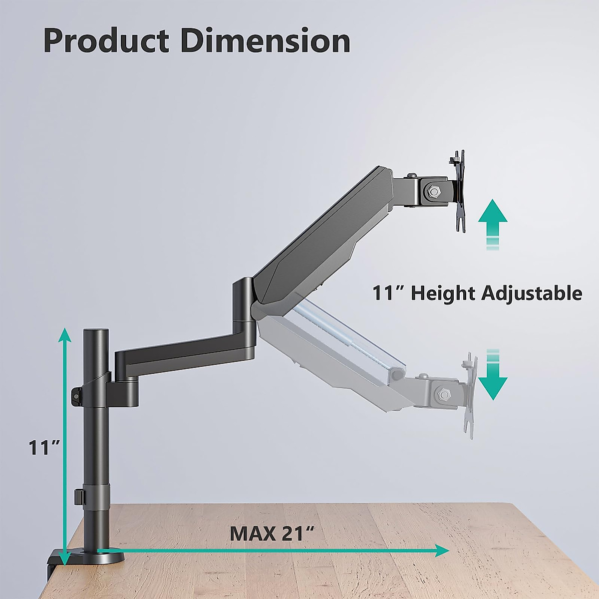 WALI Single Monitor Mount, Computer Monitor Stand for Desk Fits 13-32 Inch up to 19.8lbs, Single Monitor Arm Desk Mount,Gas Spring Arm Full Adjustable Monitor Stand with Clamp(GSDM001),Black