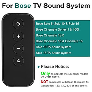 Replacement Remote Control for Bose Solo 5 10 15 Sound Bar, Replace for Bose Solo Cinemate Series II IIGS 1SR 10 & 15 Remote with CR2025 Battery