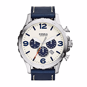 Fossil Men's JR1480 Nate Stainless Steel Chronograph Watch with Navy Leather Band