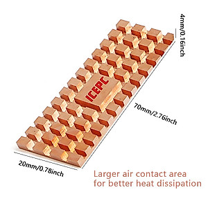 icepc M.2 Heatsink for PS5 2280 SSD Pure Copper Heatsink Kit Cooler Heat Sink with Silicone Based Thermal Pad for Cooling M.2 SSD NGFF SSD NVME SSD(70x20x4mm)