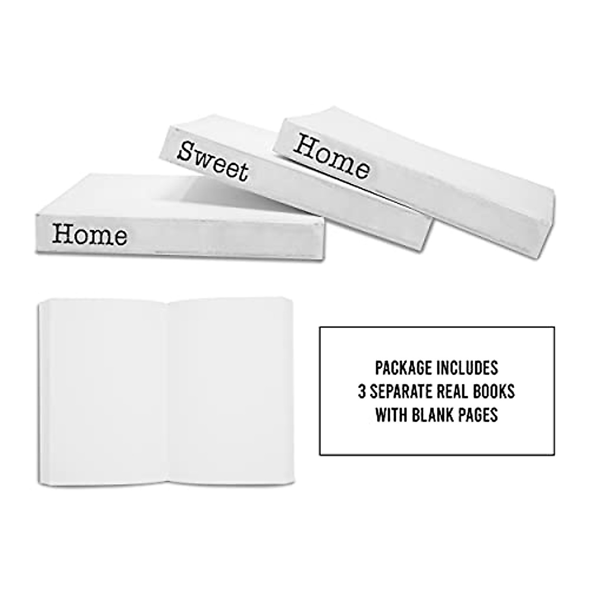 TenXVI Designs Decorative White Books, Set of 3 - Home Sweet Home Stacked Books - Rustic Farmhouse Accent Decor for Decorative Bookends, Entryway Shelf, Mantel and Bedroom Night Stands