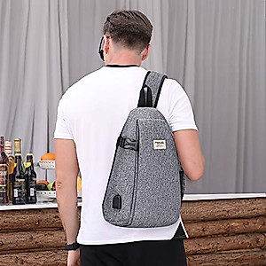 MOSISO Sling Backpack, Travel Hiking Daypack Folding Pocket Outdoor Rope Crossbody Shoulder Bag with USB Charging Port, Gray