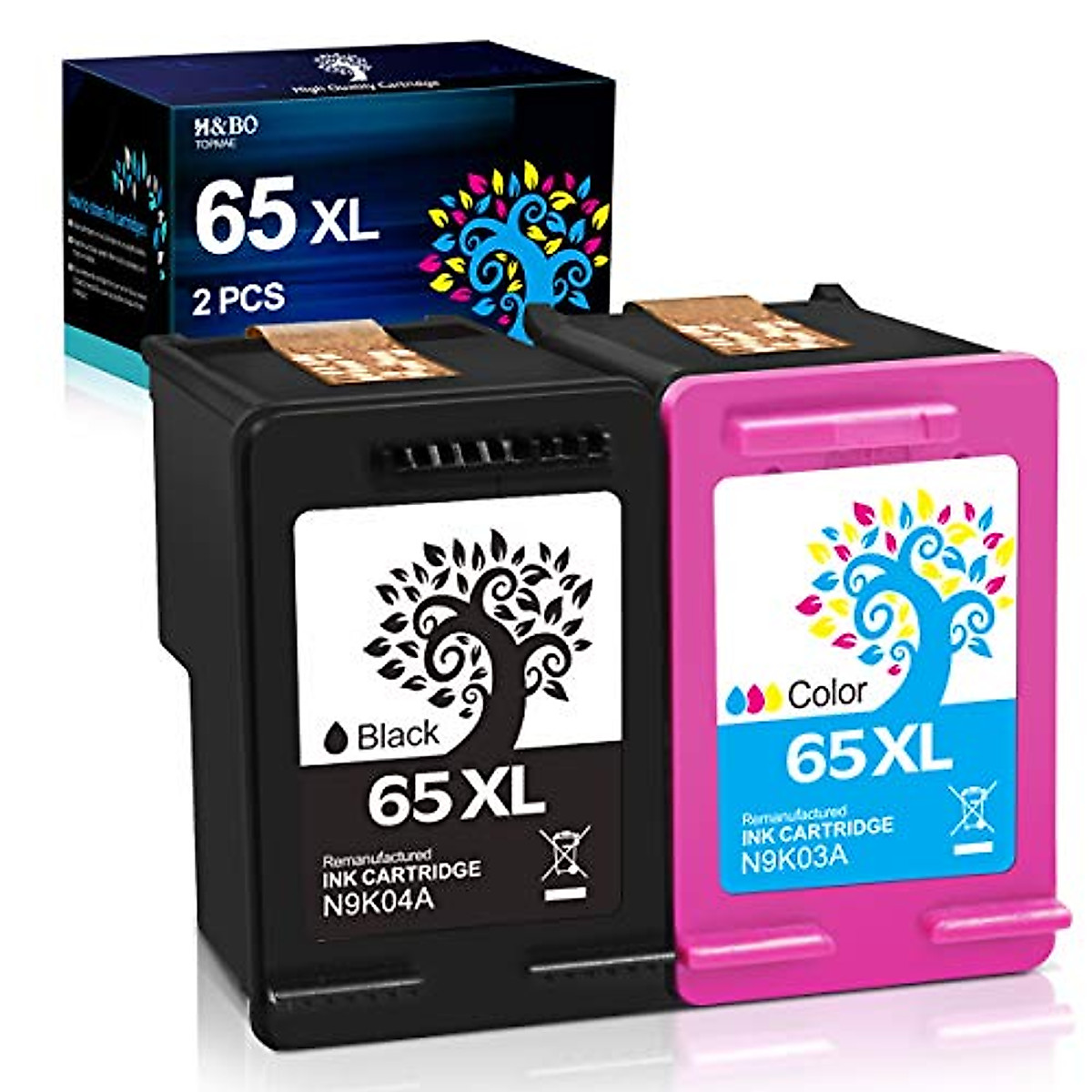 H&BO TOPMAE Remanufactured Ink Cartridge Replacement for HP 65XL 65 XL for Envy 5055 5052 5058 DeskJet 3755 3752 2652 2655 2622 3720 3722 2624 3758 AMP 100 Printer (1 Black 1 Tri-Color)