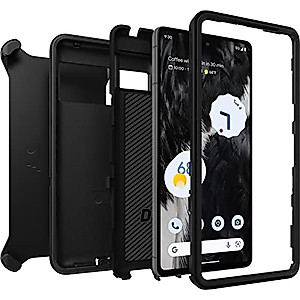 OtterBox Google Pixel 7 Defender Series Case - BLACK, rugged & durable, with port protection, includes holster clip kickstand