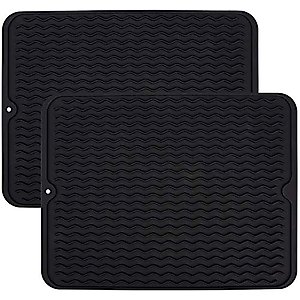 Nicunom 2 Pack Silicone Dish Drying Mat 16" x12", Waterproof Countertop Pad, Heat Resistant, Eco-friendly, Non-slipping, Easy Clean Dishwasher Safe, Black