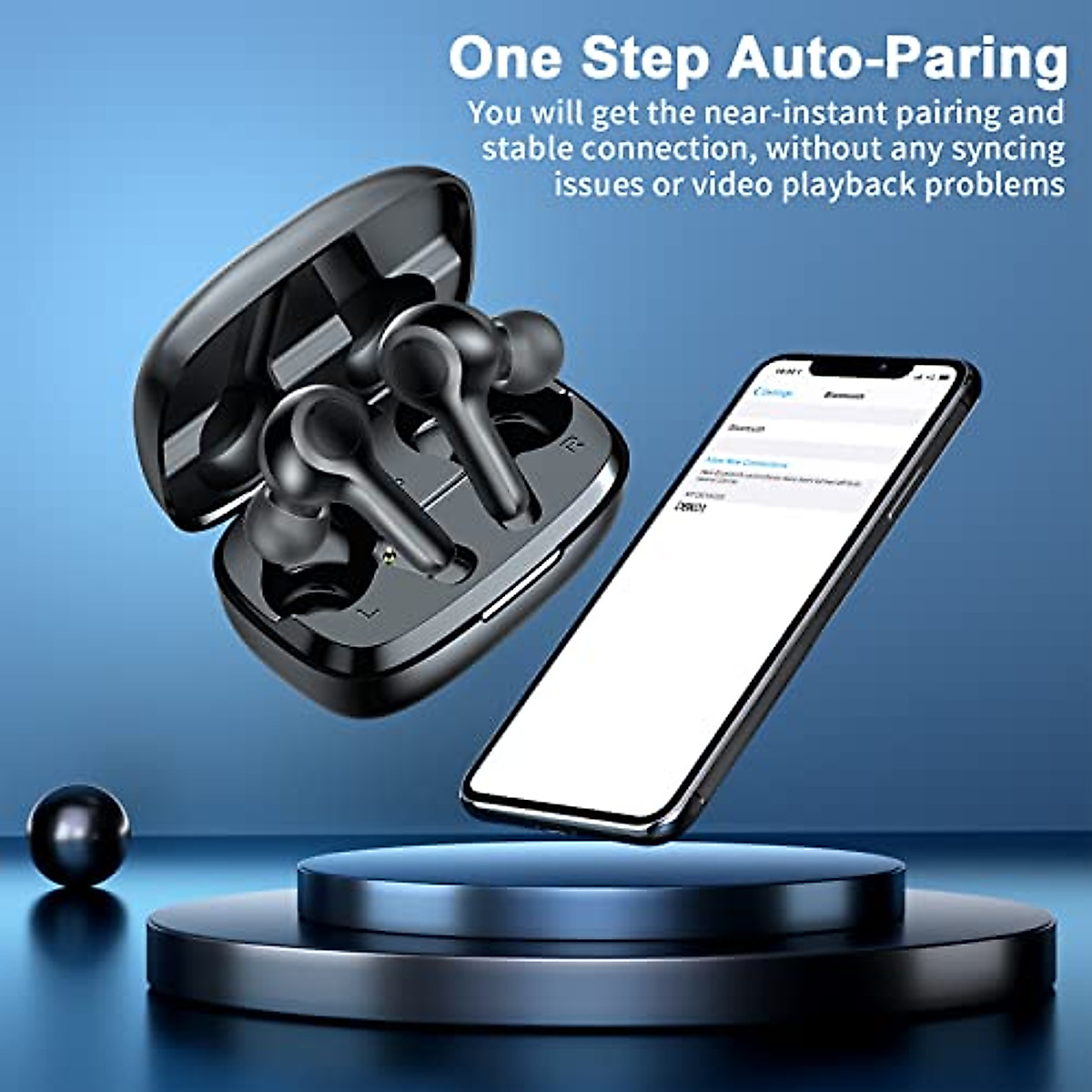 Wireless Earbuds Bluetooth Headphones 5.2 with 4-Mics Clear Call 50H Playback Waterproof Stereo Earphones with Wireless Charging Case IPX5 Waterproof in-Ear Headset for Workout/Home/Office Black
