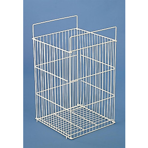 White Wire Display Bin with Height-Adjustable Bottom Shelf, 18 x 18 Dump Bin for Retail Use