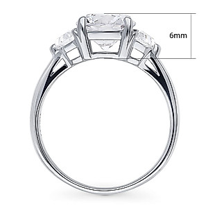 BERRICLE Sterling Silver 3-Stone Wedding Engagement Rings Round Cubic Zirconia CZ Ring for Women, Rhodium Plated Size 5