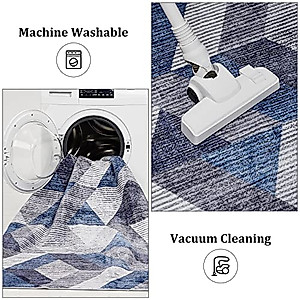 RUGSREAL Washable Rug Geometric Trellis Low-Pile Area Rug Stain Resistant Modern Area Rug Throw Non-Slip Non-Shedding Area Rug for Living Room Bedroom Office, 5' x 7' Blue