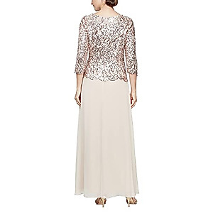 Alex Evenings Women's Long Sequin Lace Mock Dress (Petite and Regular Sizes), Sand, 16