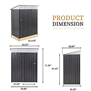Vongrasig 5 x 3 x 6 FT Outdoor Storage Shed Clearance with Lockable Door Metal Garden Shed Steel Anti-Corrosion Storage House Waterproof Tool Shed for Backyard Patio, Lawn and Garden (Dark Gray)