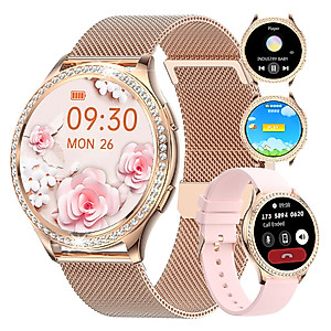 Dvtlfrj Fashion Diamond Smart Watch for Women 1.32" HD Touch Screen 100+ Sports Modes Fitness Tracker with Heart Rate iP67 Waterproof Smartwatch Compatible with Android iOS,53Rose Gold
