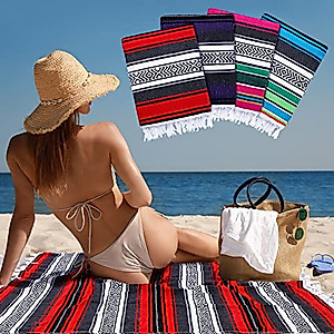 4 Pcs Mexican Blankets Bulk Handwoven Mexican Yoga Blanket Towel Colorful Falsa Serape Woven Throw Blanket Boho Mexican Beach Blankets for Outdoor Camping Beach Picnic Travel Home (Red)