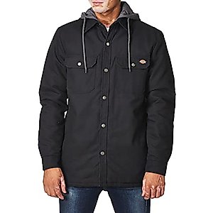 Dickies mens Fleece Hooded Duck Shirt Jacket With Hydroshield Work Utility Outerwear, Black, X-Large US