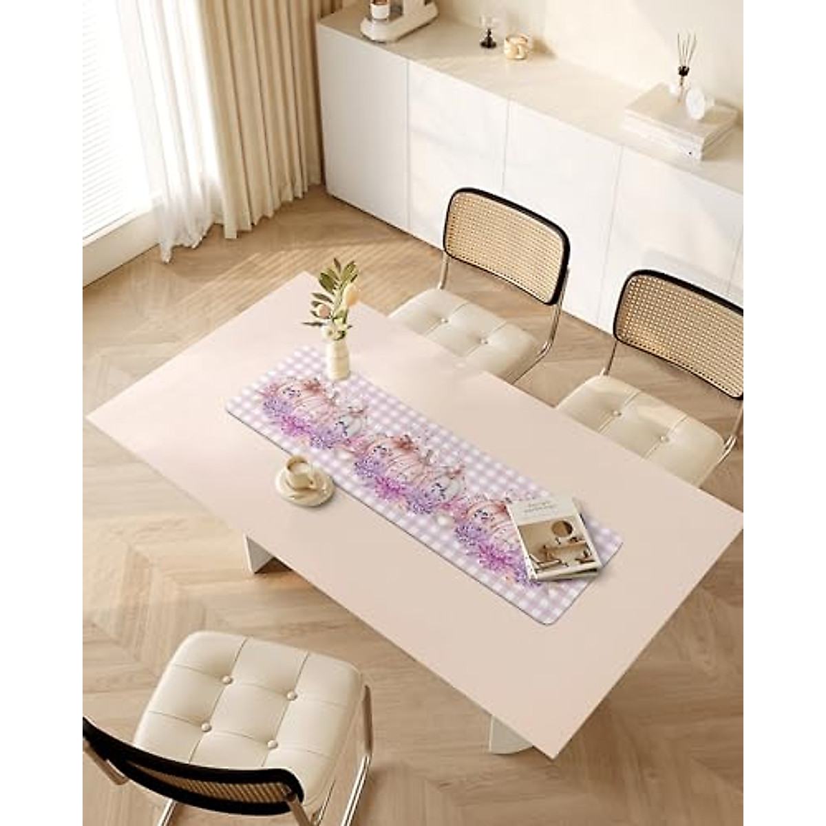 Heat Resistant Mats for Countertop, Hello Autumn Thanksgiving Pumpkins Pink Plaid Waterproof Non-Slip Mats Kitchen Counter Protector, Rolled Up Kitchen Counter Mat for Air Fryer, Oven, Microwave