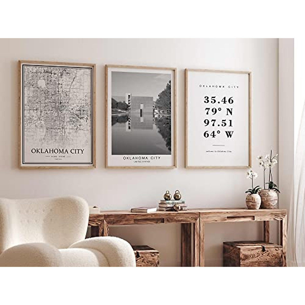 Dear Mapper Oklahoma City United States View Abstract Road Modern Map Art Minimalist Painting Black and White Canvas Line Art Print Poster Art Line Paintings (Set of 3 Unframed) (16x24inch)