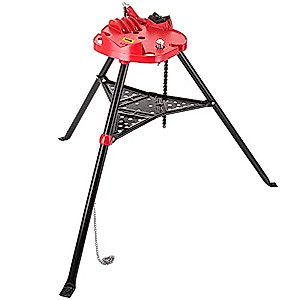 Mophorn 460-6 Tripod Pipe Chain Vise 1/8"-6" Capacity,Pipe Stand Portable Foldable Steel Legs,Pipe Jack Stands w/ Tool Tray, Tripod Stand Chain Vise Ideal for a Variety of Pipe Materials