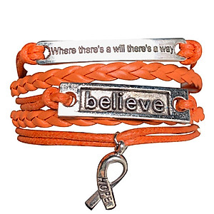 Infinity Collection Orange Ribbon Bracelet, Where There is a Will There is a Way Leukemia Awareness, MS Awareness, Self Injury, Kidney Cancer, ADHD, Malnutrition Awareness, Awareness Jewelry